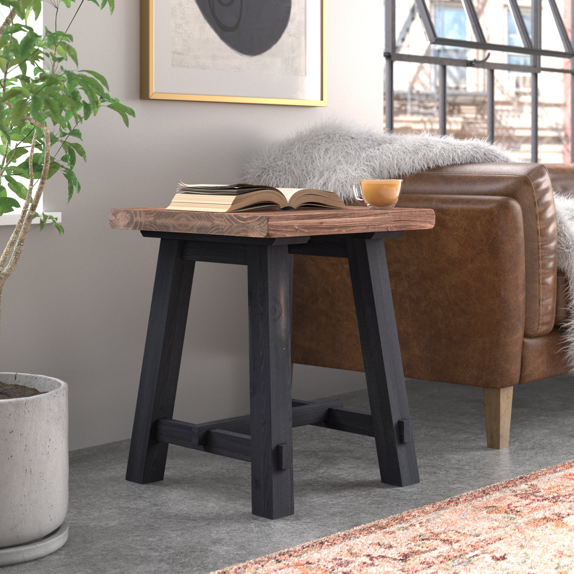Steelside™ Adam 21" Wide Rustic Industrial Solid Wood Rectangular Side Table & Reviews | Wayfair